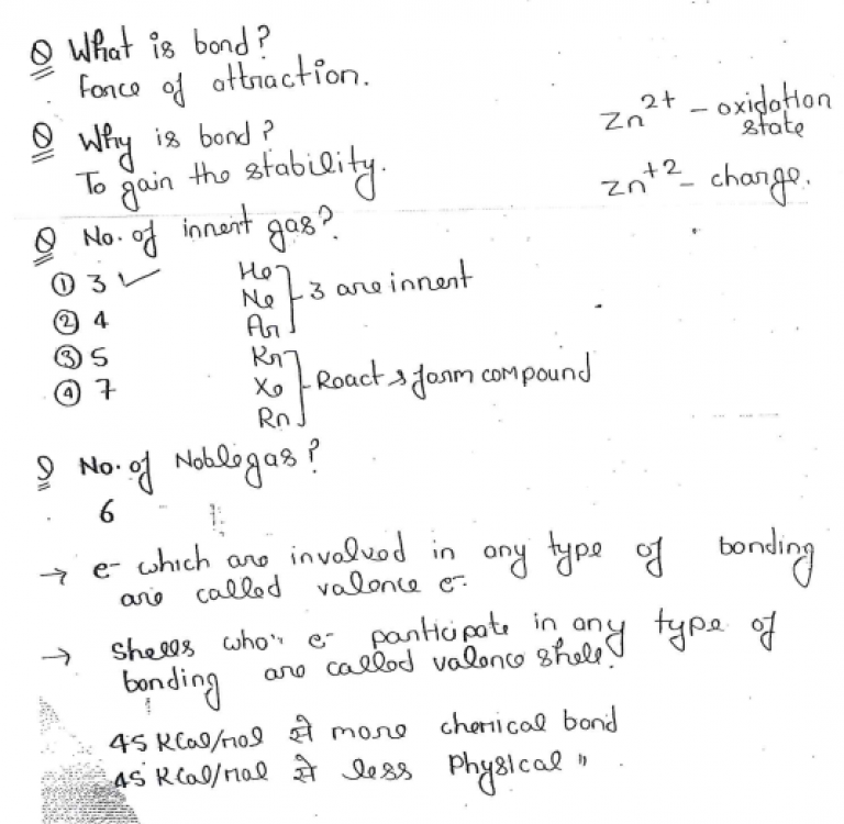 Chemical Bonding Handwritten Class Notes Chemical sciences NET CSIR