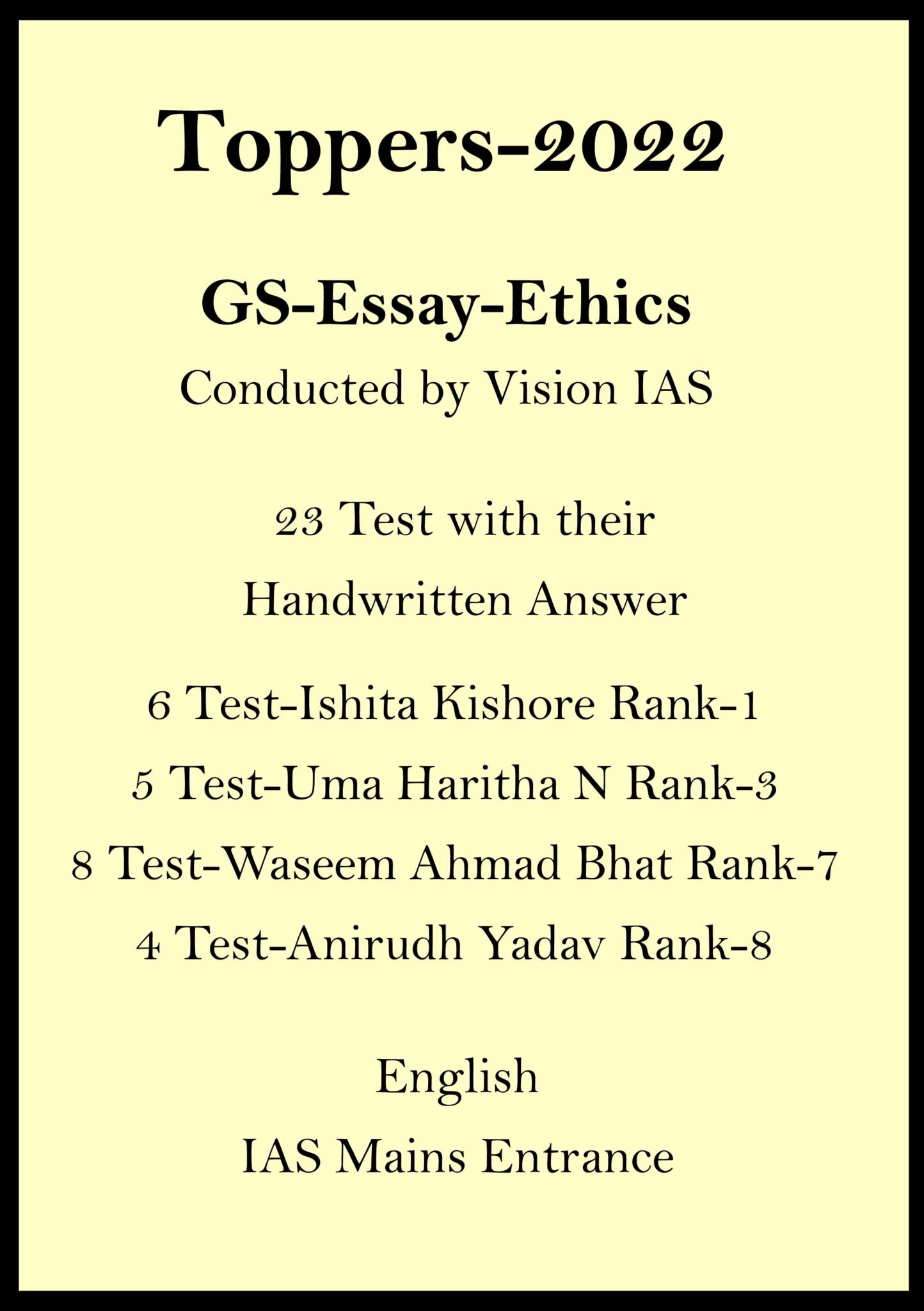 2022 IAS Toppers Ishita Uma Waseem Ahmad and Aniruddh Yadav Handwritten ...