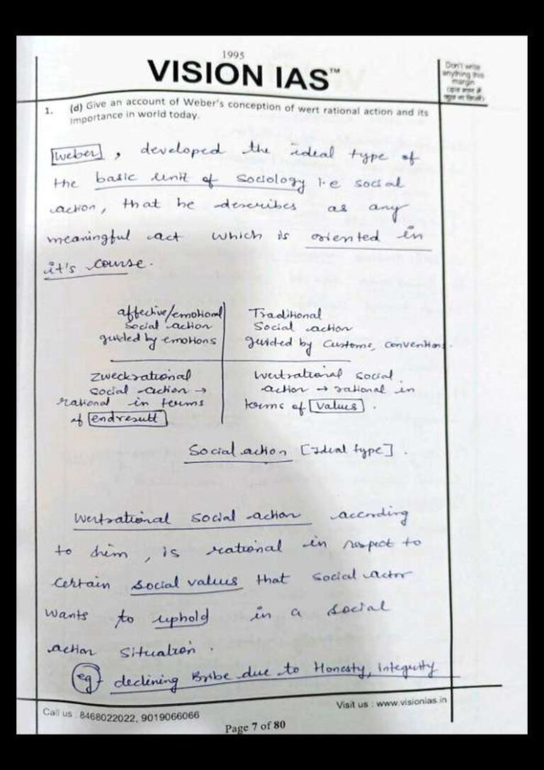 IAS Topper's Sociology Test Copy 12 Handwritten Notes by Vision IAS in ...