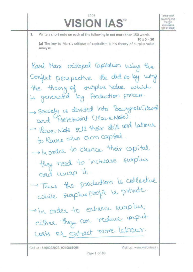 IAS Topper's Sociology Test Copy 12 Handwritten Notes by Vision IAS in ...