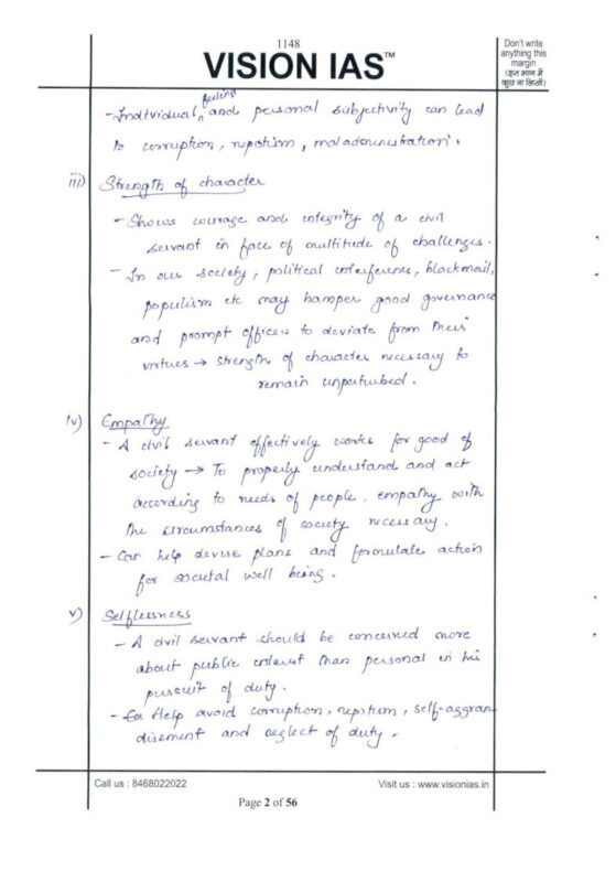 Topper's 2020 Ethics Handwritten 10 Test Copy Notes by Vision IAS in ...