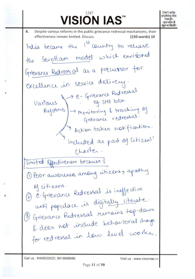 Topper's 2020 GS Handwritten 14 Test Copy Notes by Vision IAS in ...
