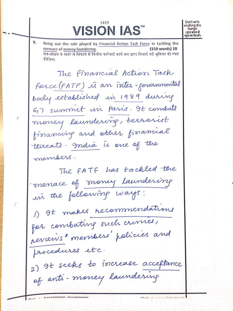 Topper's 2020 GS Handwritten 14 Test Copy Notes by Vision IAS in ...