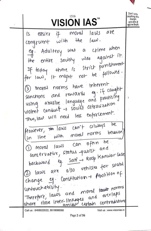 Vision IAS Ethics Handwritten 16 Test Copy Notes by Topper's in English ...