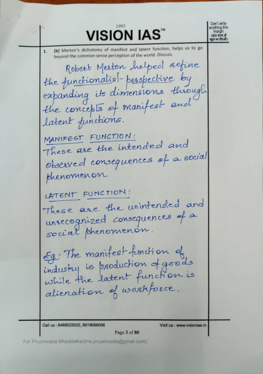 Vision IAS Sociology Optional Handwritten 13 Test Copy Notes by Toppers ...