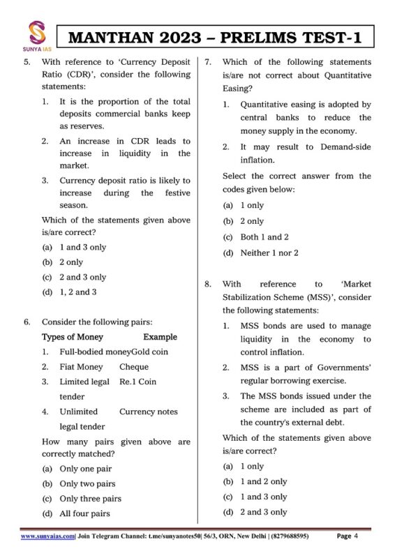 Sunya IAS GS Manthan PT 18 Test Series English for Prelims 2023