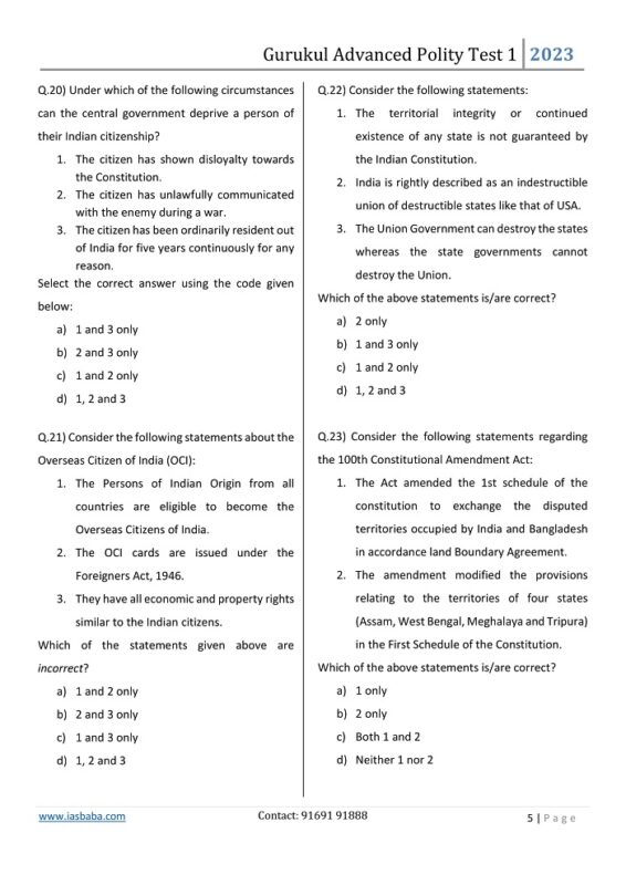 IAS Baba GS Polity and Geography 4 Test Series English for Prelims 2023