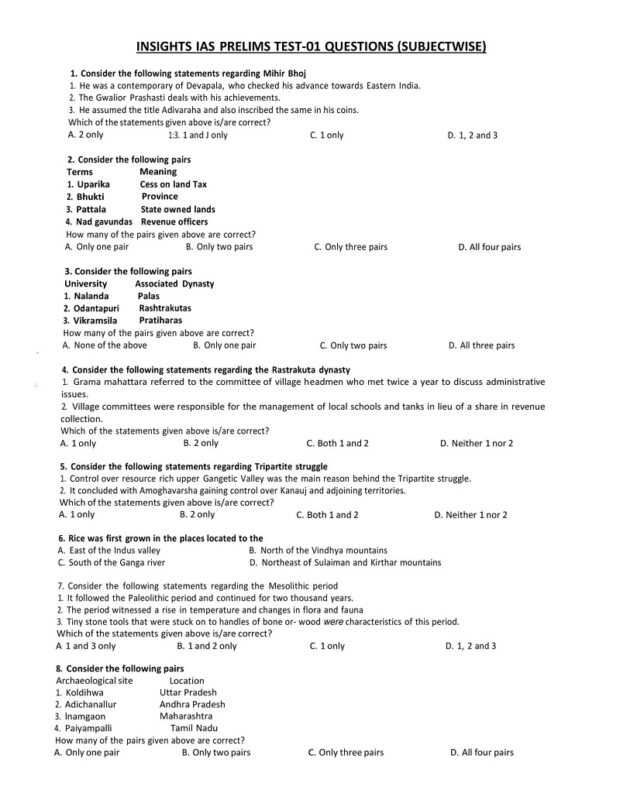 Insight IAS Subject Wise GS 14 PT Test Series in English for Prelims 2024
