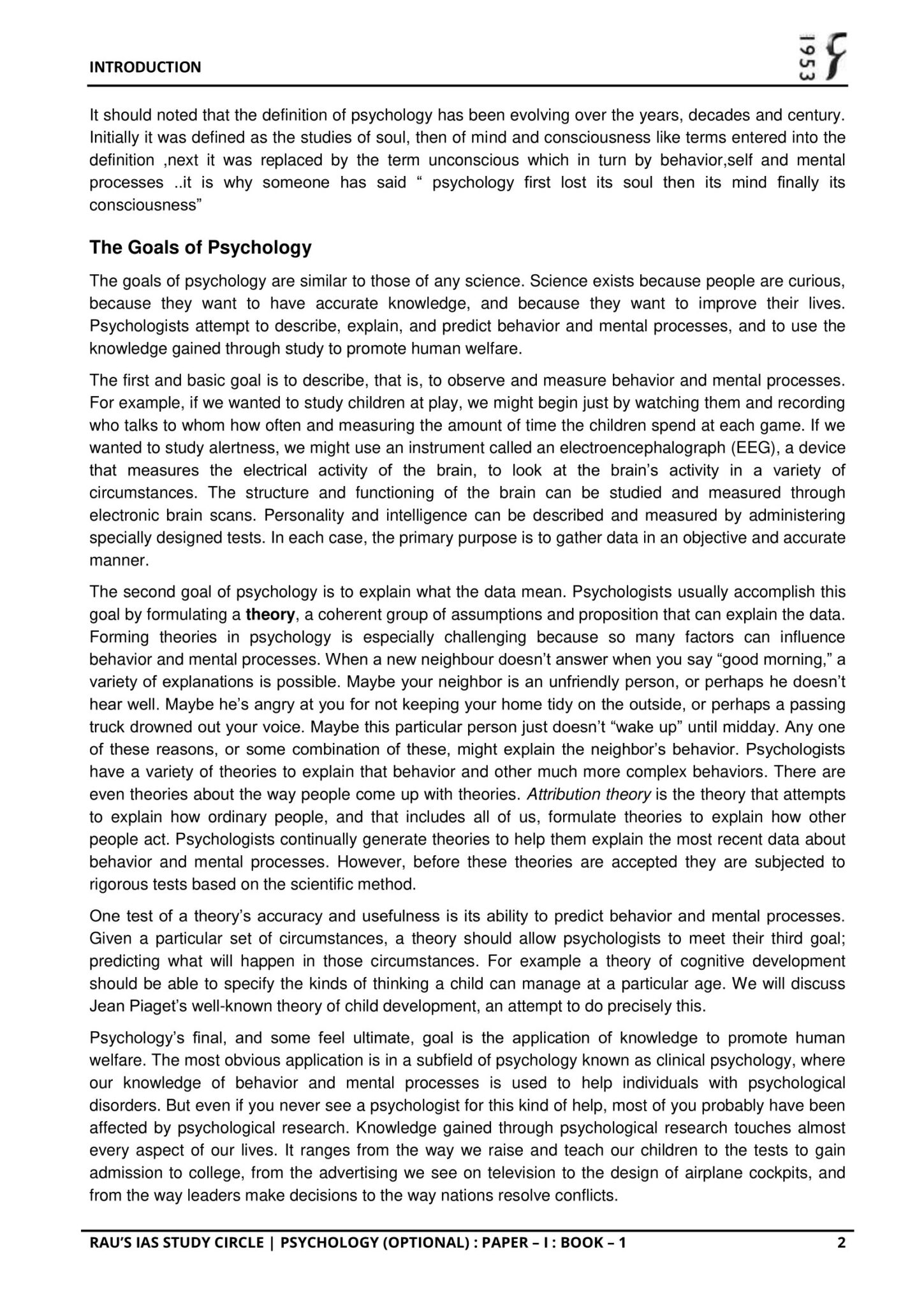 Psychology Optional Notes of Paper-1 by Rau IAS in English for UPSC ...