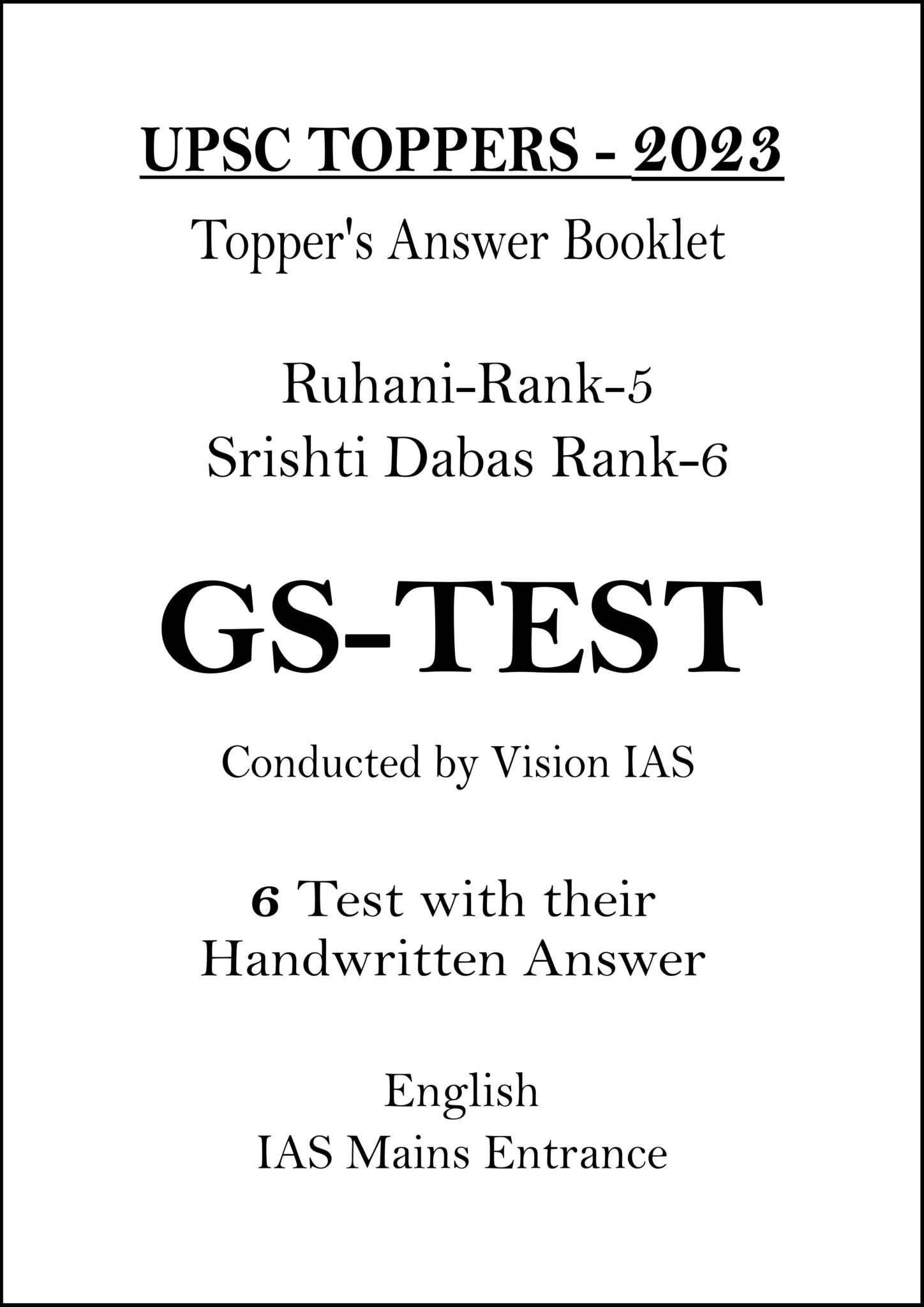Vision IAS 2023 UPSC Toppers Ruhani and Srishti Dabas 6 GS Handwritten ...